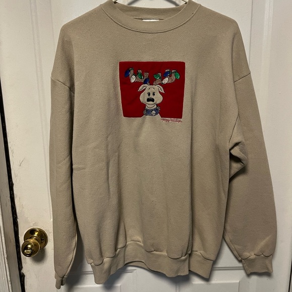 Tultex | Tops | Vintage Tultex Beige Crewneck Sweater With Festive Dog ...